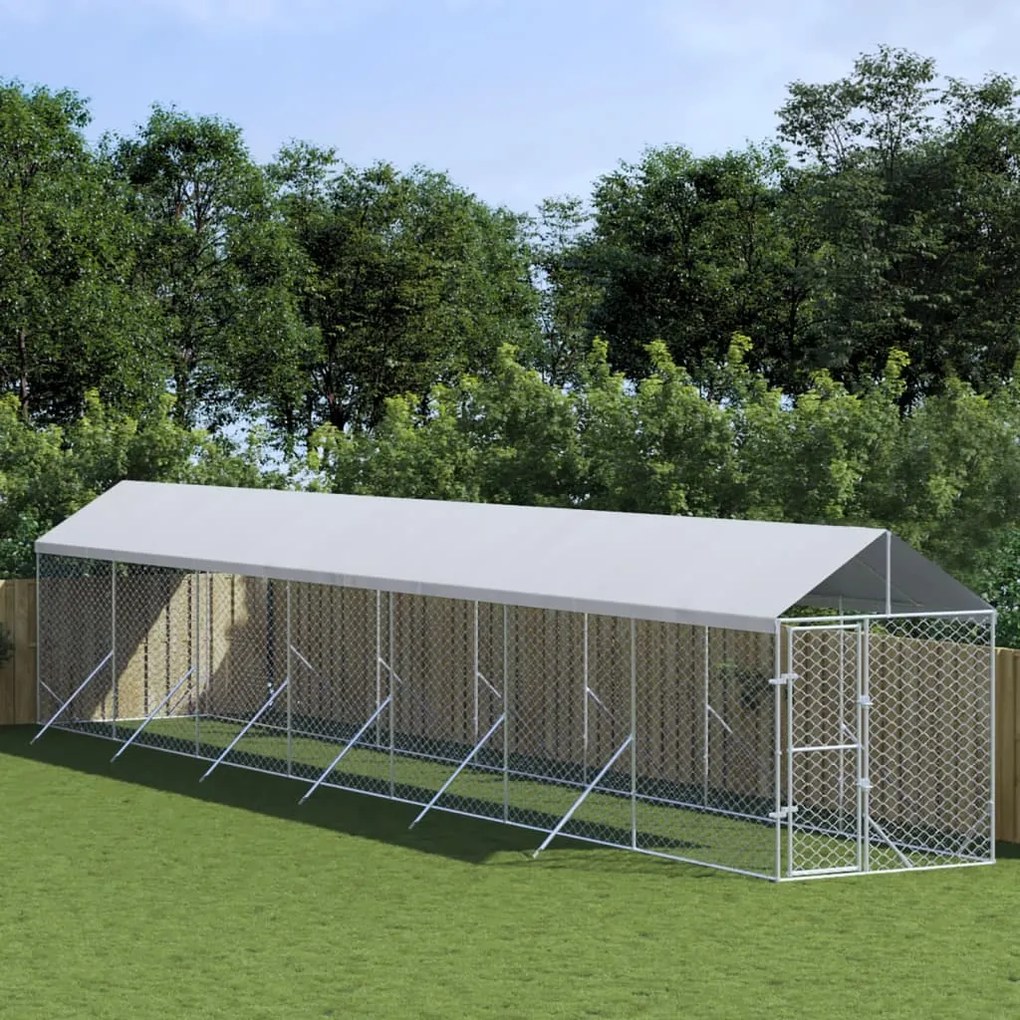 Venkovní psí kotec se střechou stříbrný 2 x 14 x 2,5 m ocel 3190485