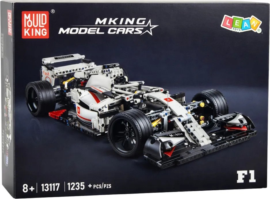 LEAN Toys Stavebnicové kostky – závodní auto F1, bílo-červené, 1235 dílků
