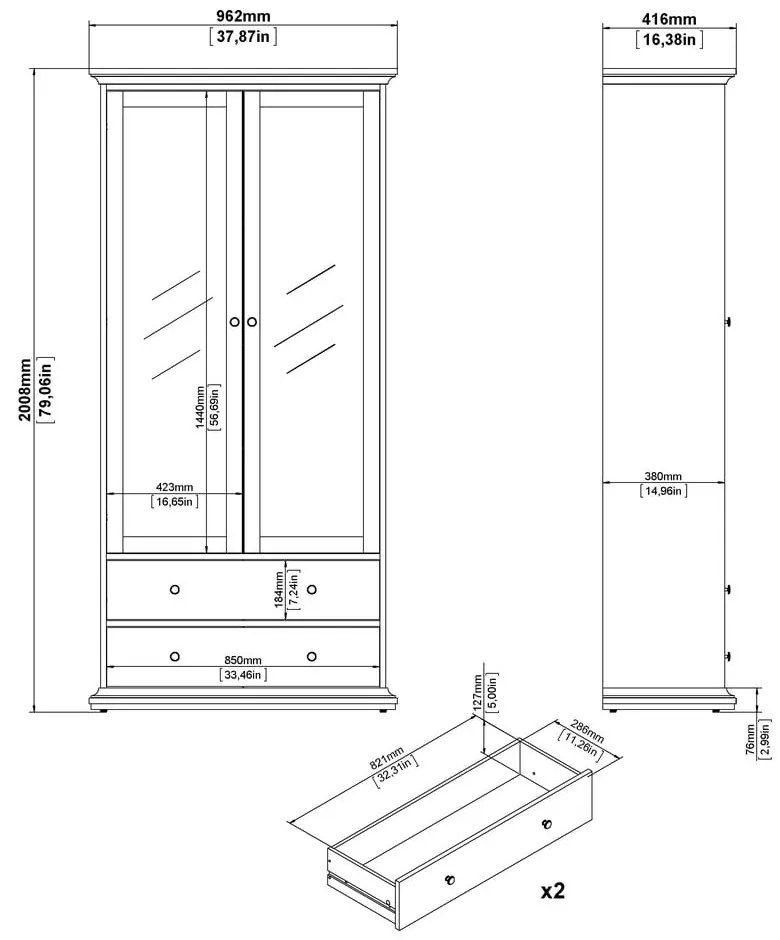 Bílá vitrína 96x201 cm Paris – Tvilum