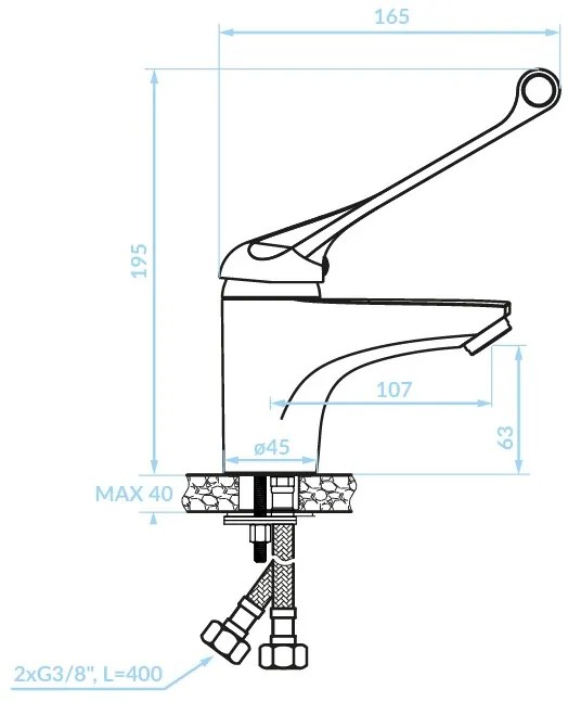 Kuchinox Madera, umyvadlová baterie h-118 s lékařskou pákou, chromová, LAV-BQM_02MD