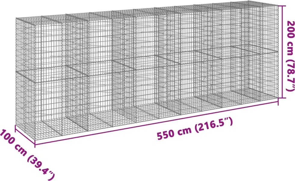 Gabionový koš s víkem 550 x 100 x 200 cm pozinkované železo 3295234