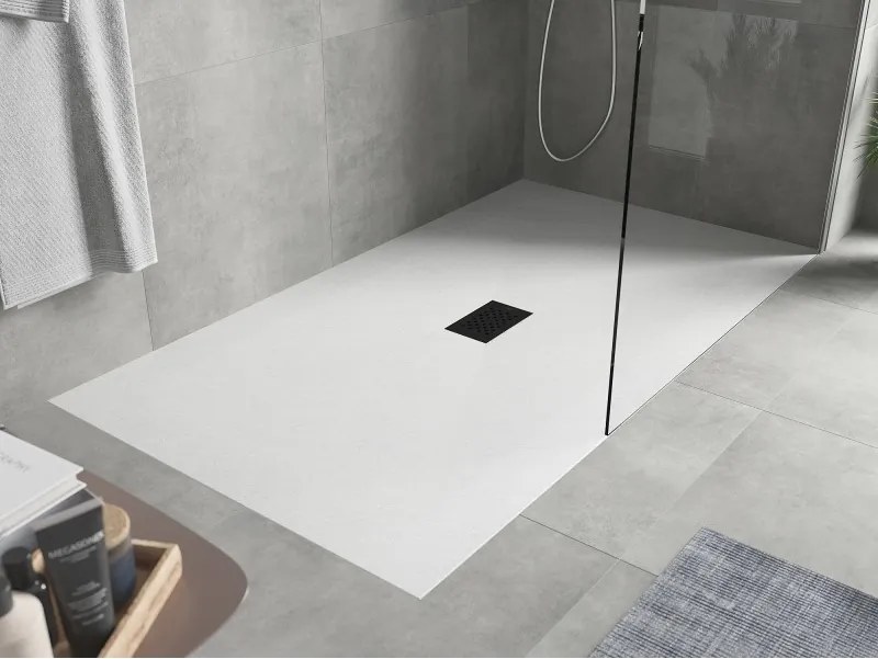 Mexen Hugo, obdélníková sprchová vanička SMC 200 x 100 cm, bílá, černá krytka, 42101020-B