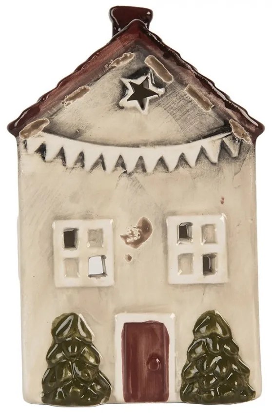 Béžový keramický domek na čajovou svíčku Lamont - 10*8*15 cm