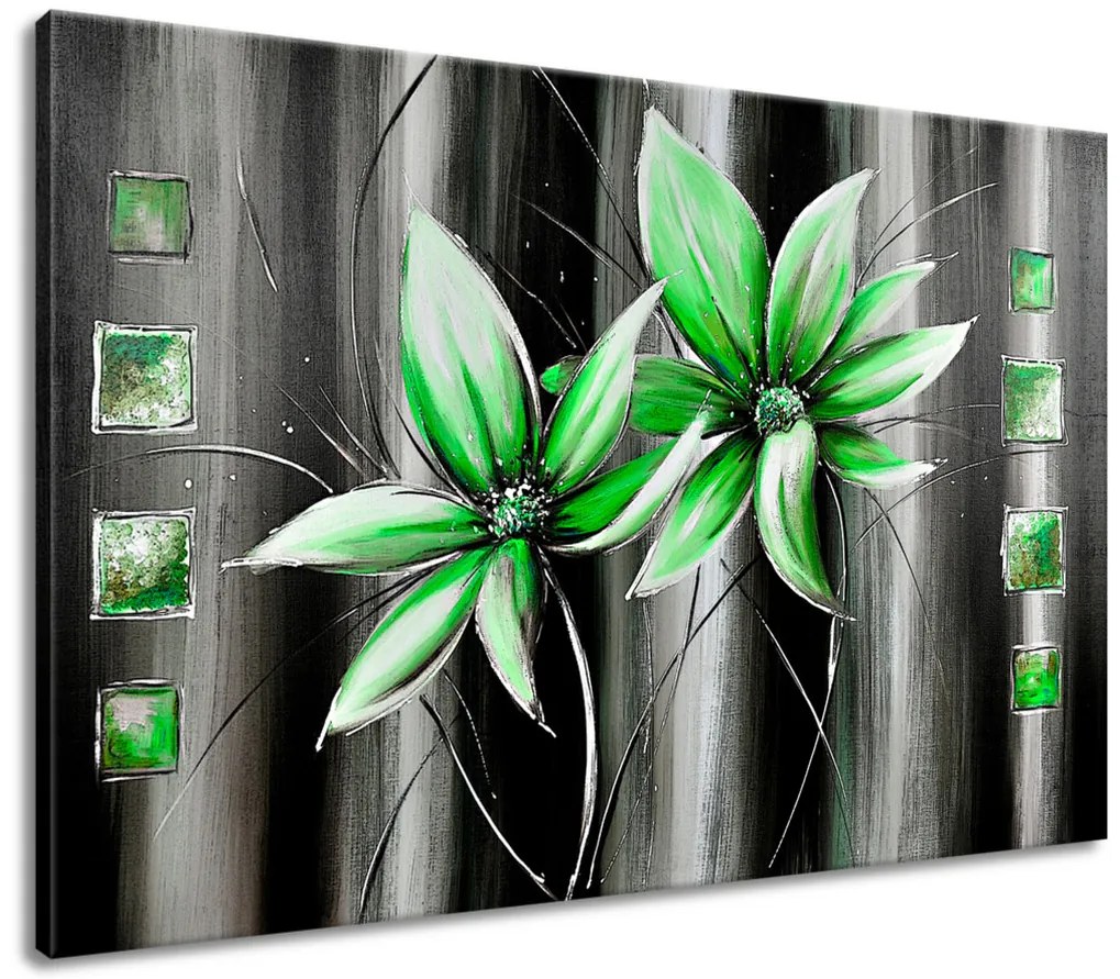 Gario Ručně malovaný obraz Krásné zelené květiny Rozměry: 70 x 100 cm