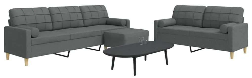 3dílná sedací souprava s podnožkou a polštáři tmavě šedá textil 3278344