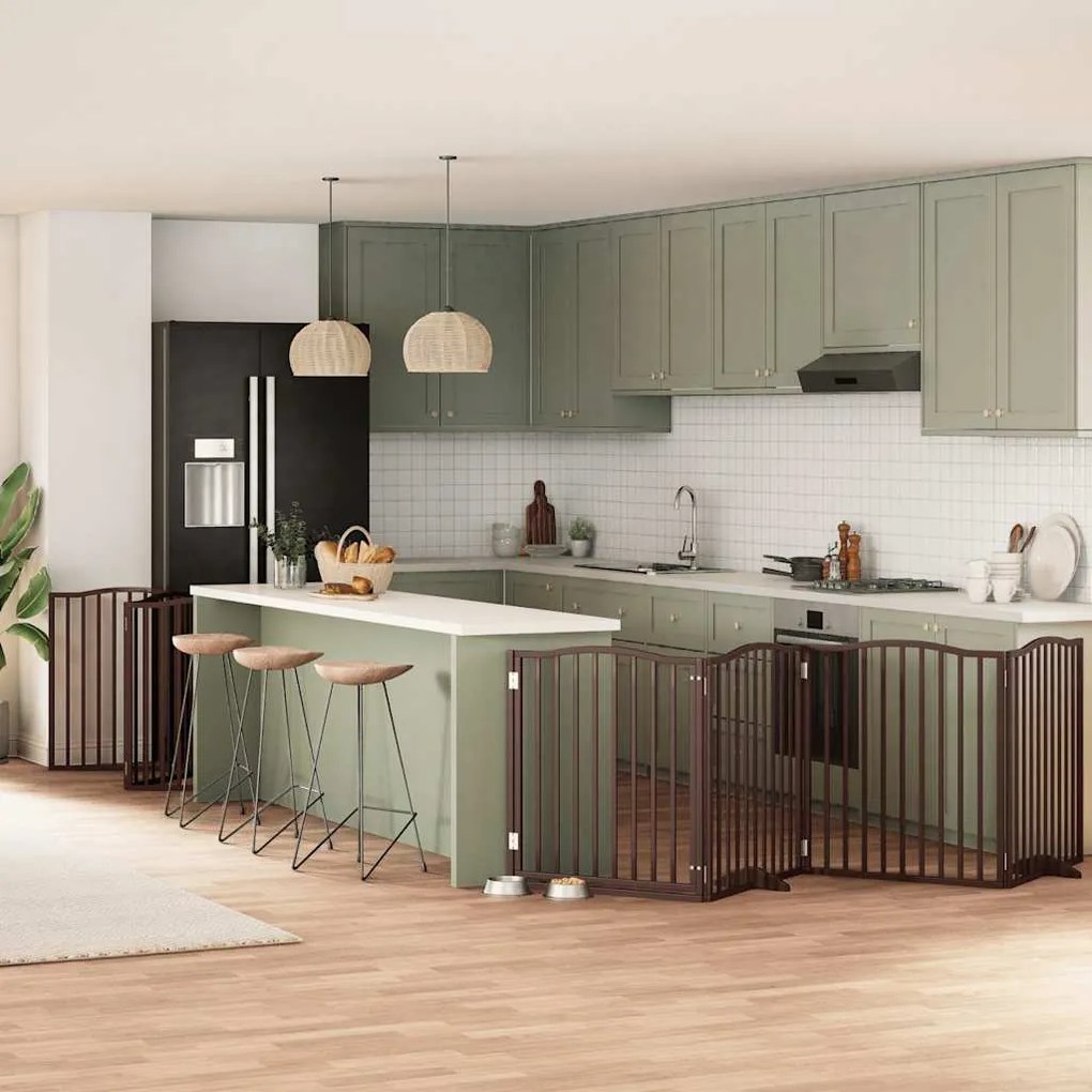 Zábrana pro psy s dvířky skládací 12 panelů hnědá 960 cm topol 3155640