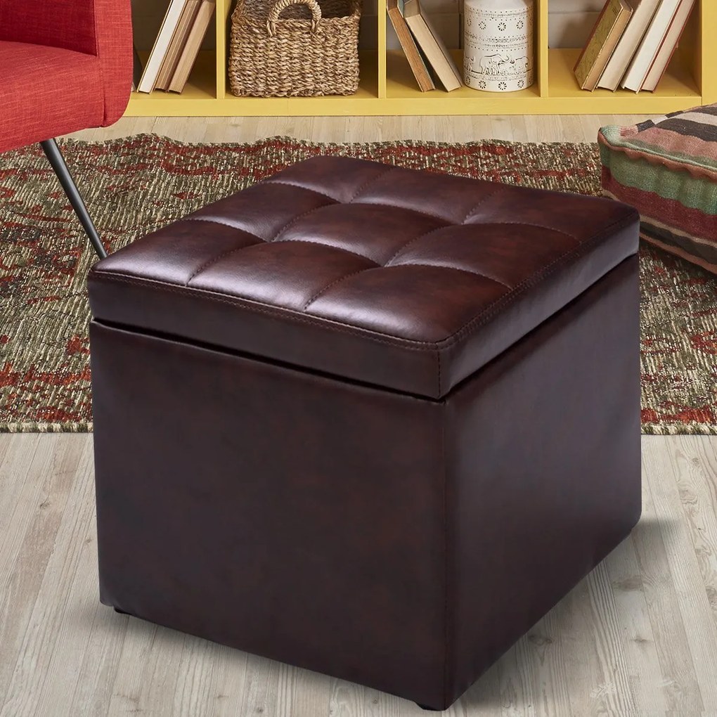 Costway Cube Seat Box Stolička Úložný box Čalouněná stolička kožená truhla