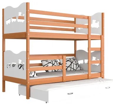 Patrová postel MAXIM pro 3 osoby s přistýlkou (Olše), Bílá
