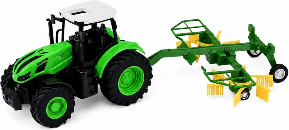 LEAN Toys Zemědělský traktor s hrabací lištou, dálkově ovládaný RC, se světly, měřítko 1:24
