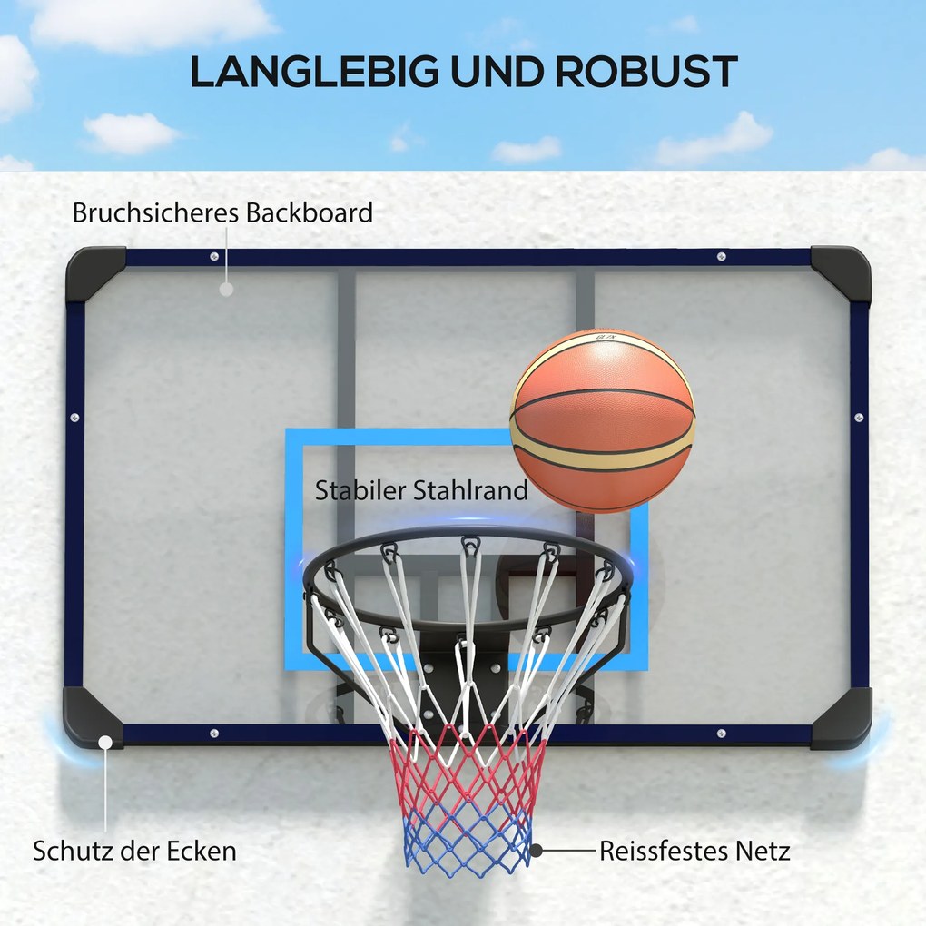 SPORTNOW nástěnný basketbalový koš Basketbalová deska s košem a sítí pro venkovní použití, ocel, 113 x 61 x 73 cm, ideální pro zahradu a hřiště | Aos…