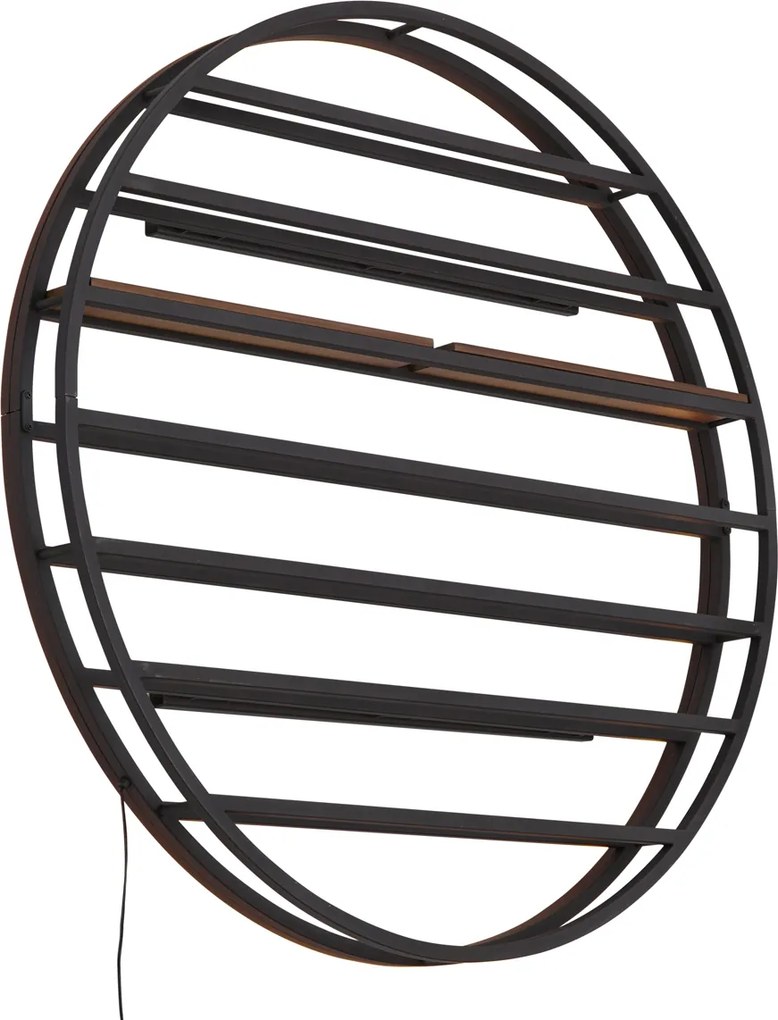 Moderní nástěnné svítidlo černé s kulatým dřevěným detailem a integrovanou LED - Wine Rack