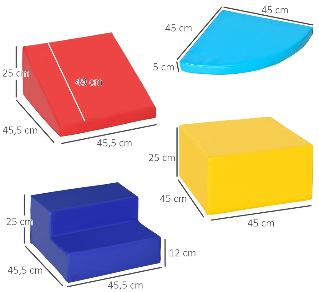 HOMCOM Měkká stavebnice z pěny, 4-dílná sada, obří stavebnice, stavební hračka, pro 12-36 měsíců, pestrobarevná, imitace kůže| Aosom