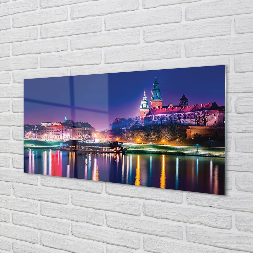 akrylový obraz Krakow City noc řeka 140x70 cm