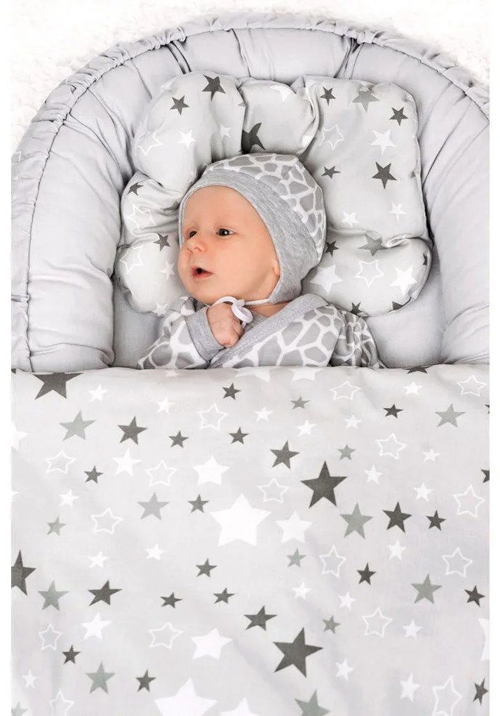 NEW BABY Luxusní hnízdečko s peřinkami pro miminko New Baby Bílo-šedé hvězdičky