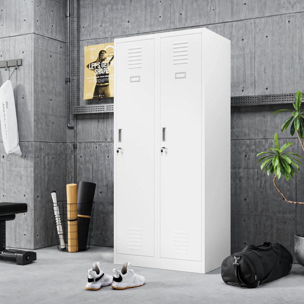 Dvoukomorová šatní skříň pro zaměstnance bílá, 400x1800x500 mm: KACPER 1 Plus