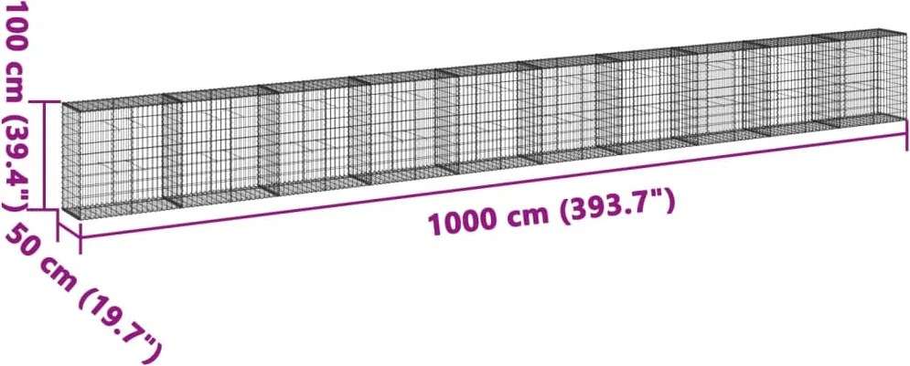 Gabionový koš s víkem 1 000 x 50 x 100 cm pozinkované železo 3295151