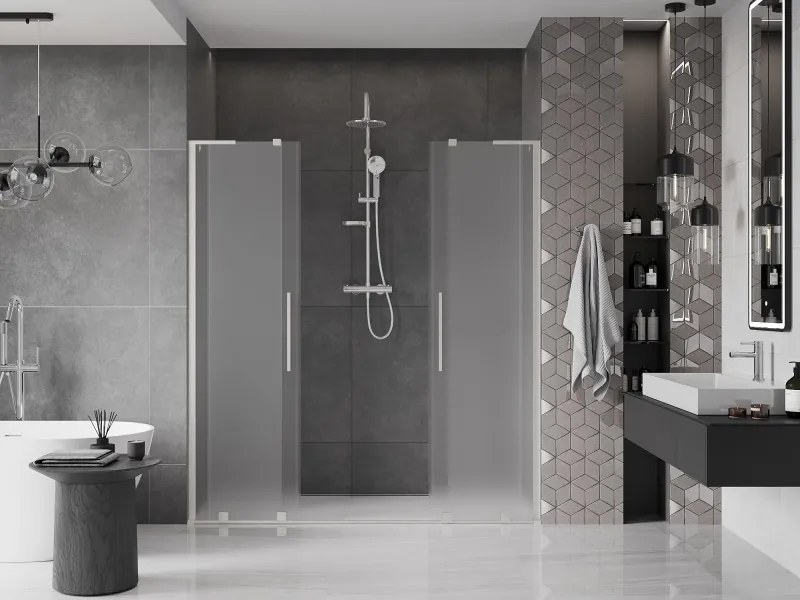 Mexen Velar L Duo, posuvné sprchové dveře do otvoru 200 cm, 8mm sklo námraza, broušená ocel, 871-200-003-32-97