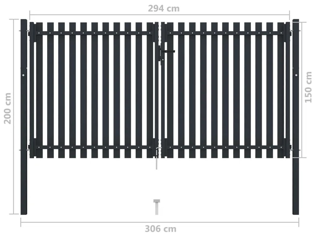 vidaXL Marketos Dvoukřídlé plotové brány s ocelovými dveřmi 300 x 150 cm antracitové