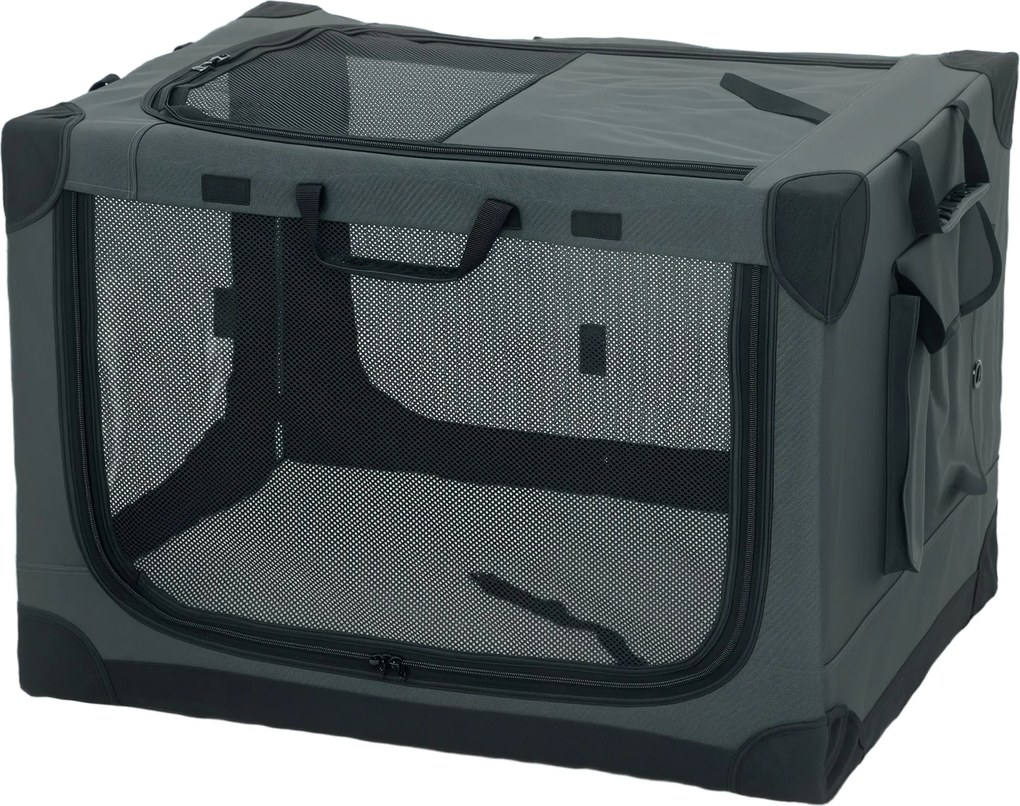 PawHut skládací měkká přepravka pro psy a kočky — cestovní box s polštářkem, pratelným potahem, prodyšný 600D Oxford, 76 × 54 × 54 cm, zelená | Aosom