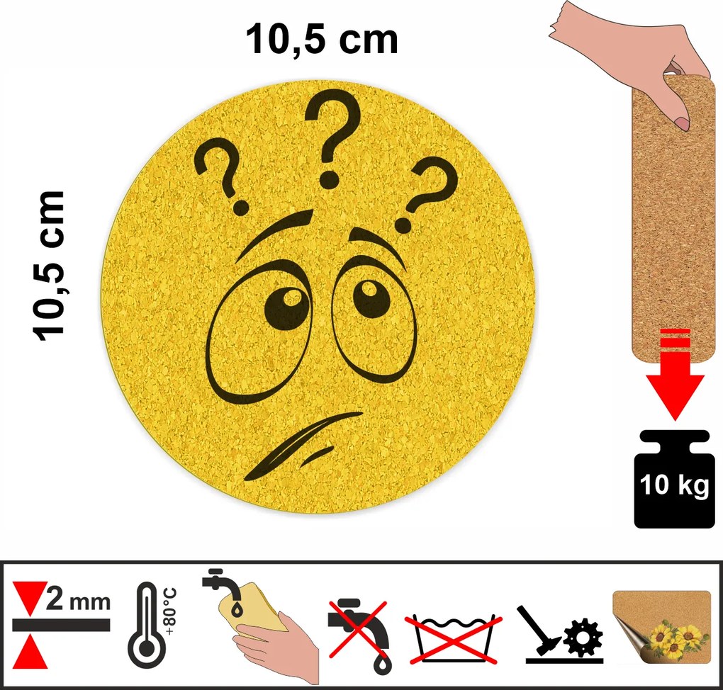 PokojovaDekorace.cz, Korkové podtácky s potiskem – 562, Smajlík, průměr 10,5cm, 1 ks