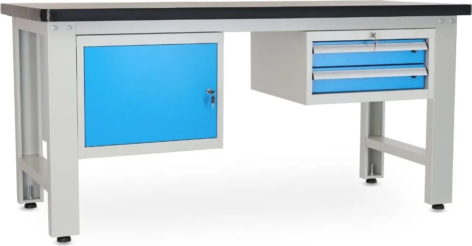 Dílenský stůl Solid MDF-12, 180 cm, 2 závěsné boxy, černá