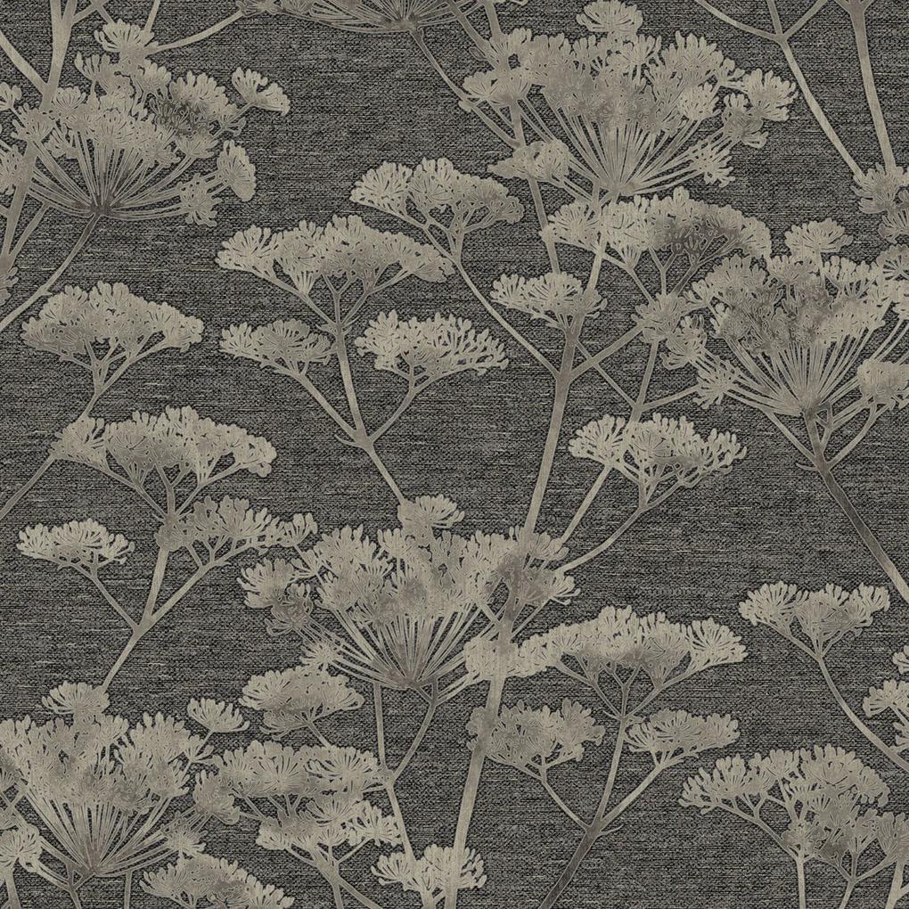 Černo-stříbrná vliesová tapeta na zeď,  trávy, květiny, 119967, Indulgence, Graham Brown Boutique