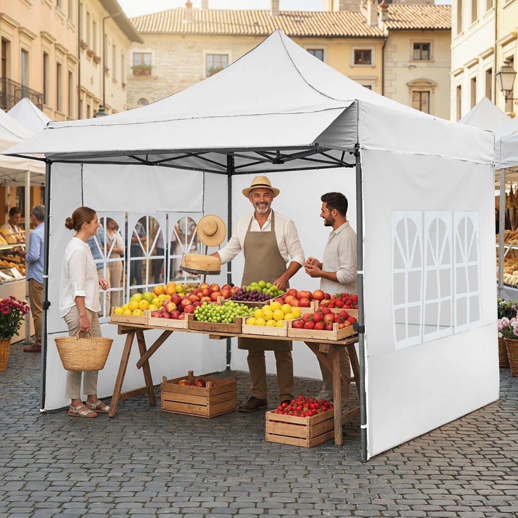 Costway Pavilon Výsuvný zahradní altán s 3 bočními stěnami a 3 úrovní nastavení
