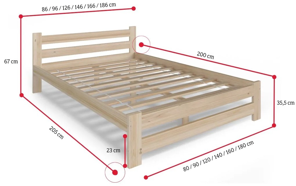 Postel z masivu EUREKA + pěnová matrace COMFORT 14 cm + rošt ZDARMA, 160x200, bílá