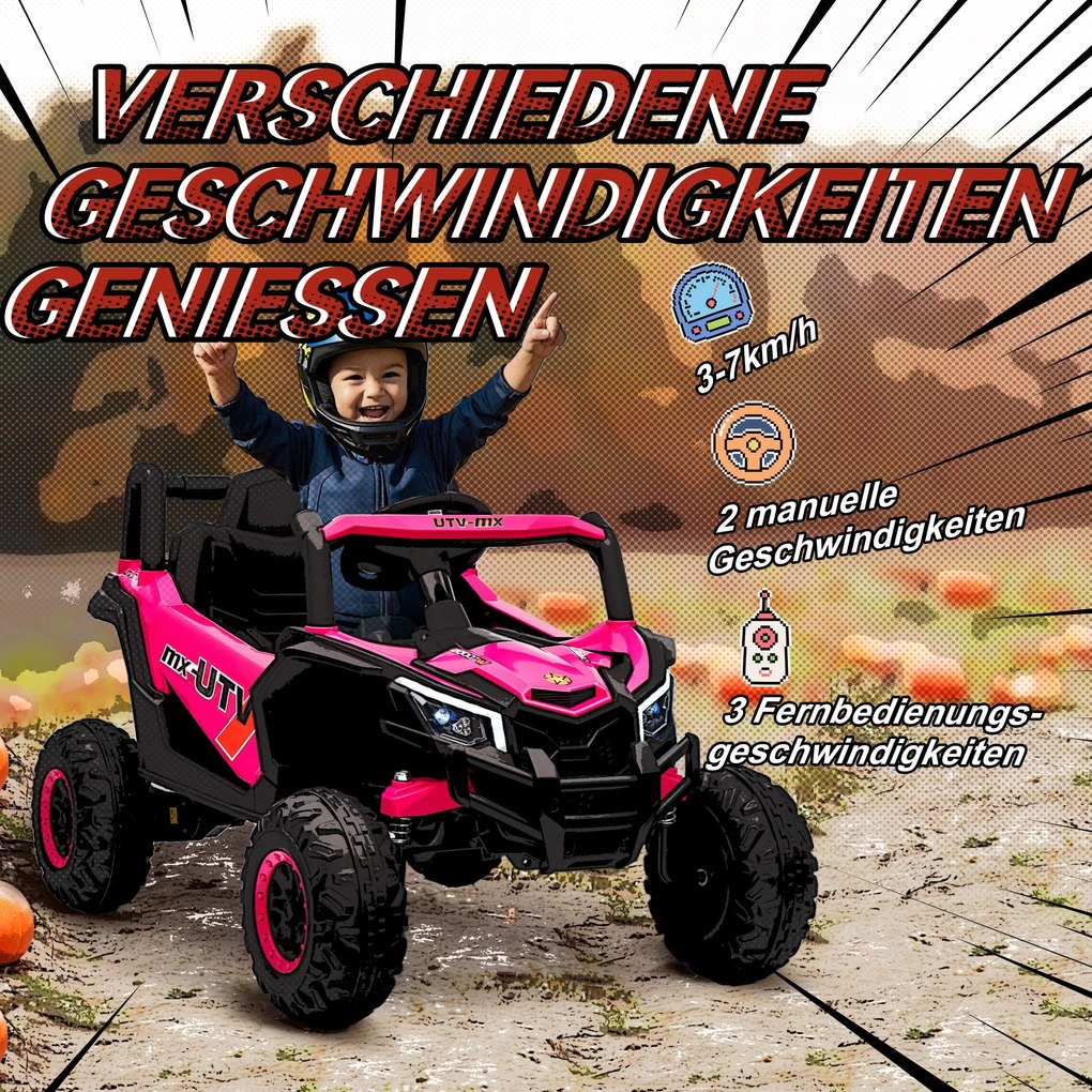 AIYAPLAY 12V elektroauto pro děti, funkce dálkového ovládání, pás, klakson, LED světla, USB port, pro 3-5 let, Růžová