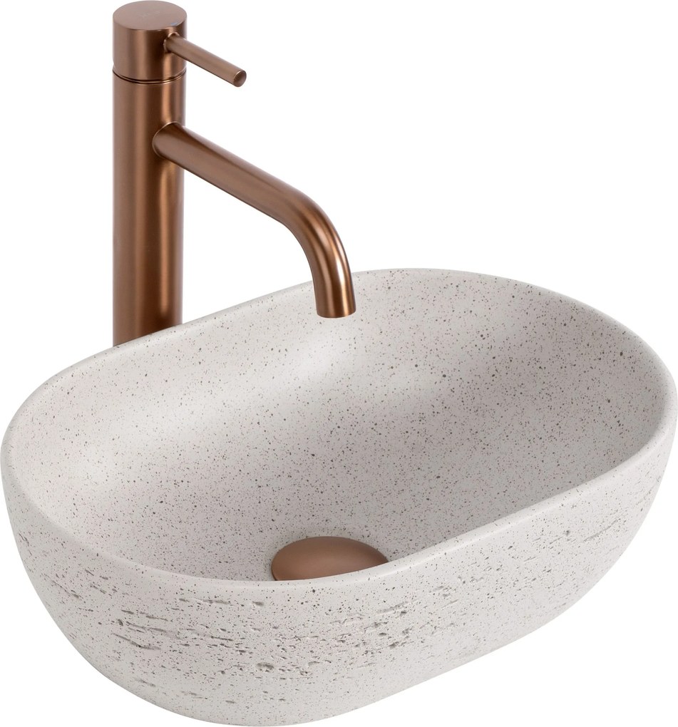 Rea Mira, oválné umyvadlo na desku, 375x255x120mm, béžová-imitace kamene, REA-U3224