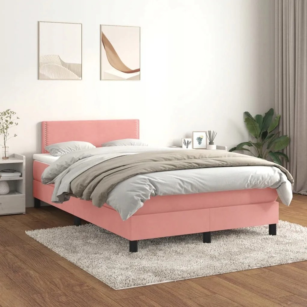 Box Spring Postel S Matrací Samet Růžová Hladké s hřebíky 120 x 200 cm