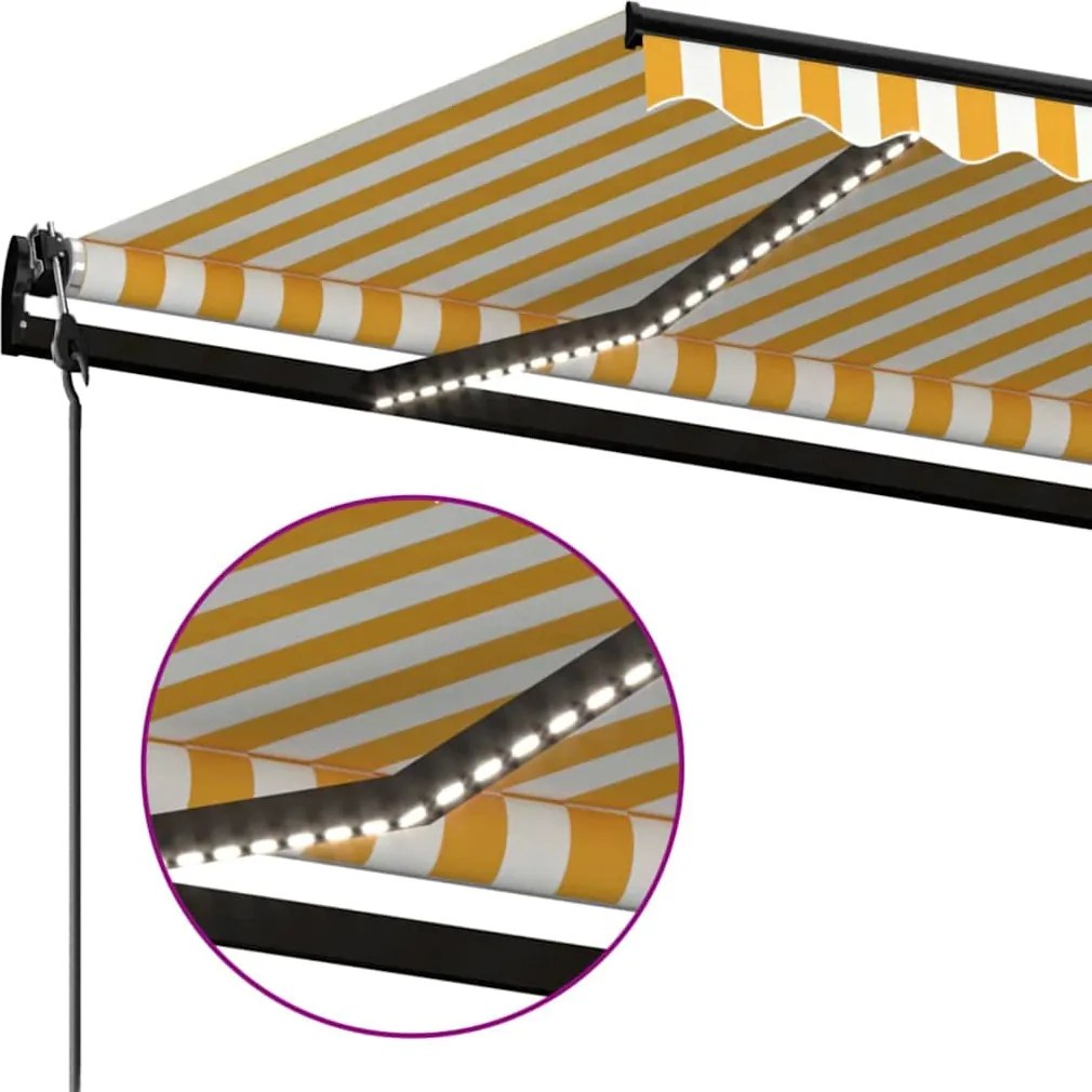 Automatická markýza LED a senzor větru 450 x 350 cm žlutá/bílá 3069213