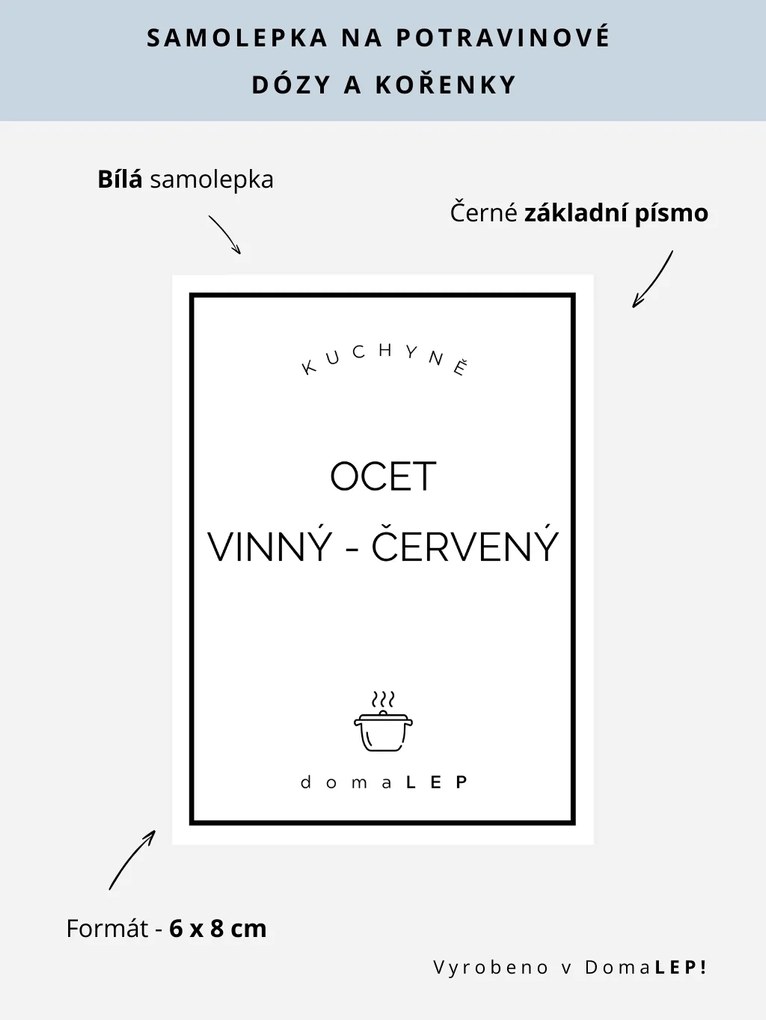 Samolepka na láhev OCET VINNÝ - ČERVENÝ – bílá, 6 x 8 cm, základní písmo