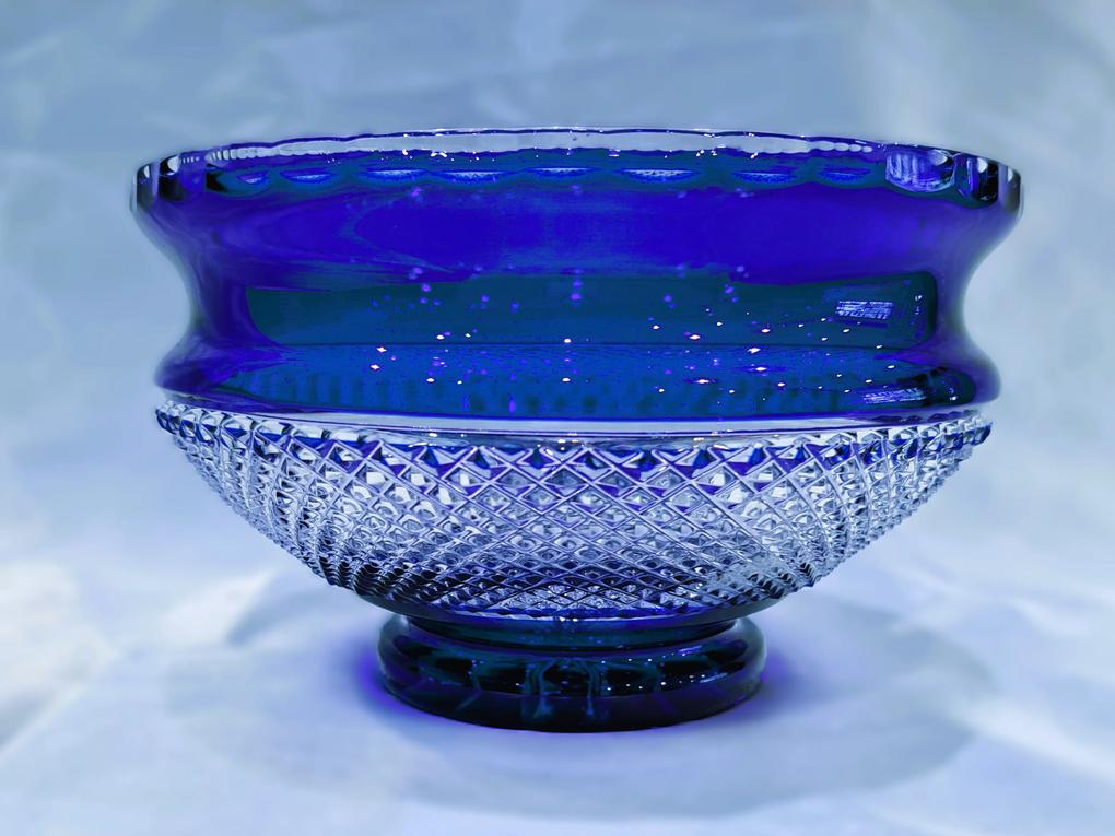 Modrá broušená, otevřená mísa z přejímaného skla - 15 cm