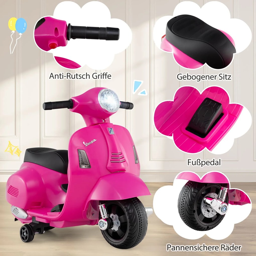 Costway Licencovaná dětská elektrická motorka Vespa 6 V bateriový motocykl s LED
