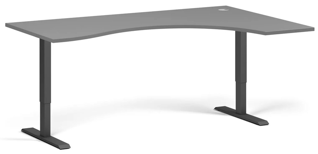 Ergonomický výškově nastavitelný stůl, 180x120 cm, 1 motor, L/P, černá podnož, grafit