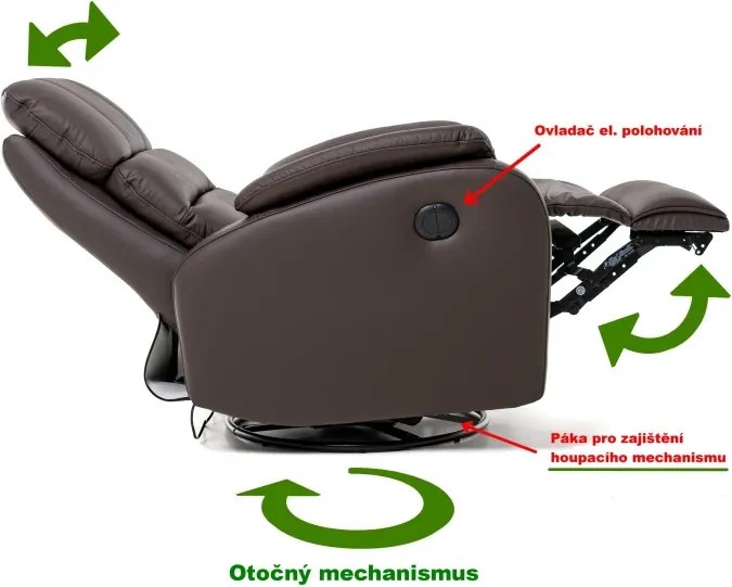 Kožené houpací křeslo s elektrickým polohováním ELEGANT 1, koňak (K 2136)