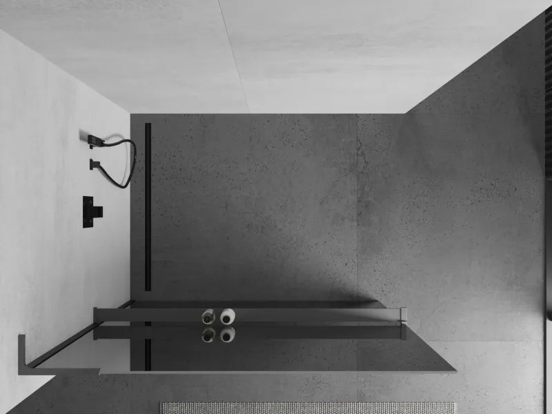 Mexen Kioto+ L, sprchová zástěna Walk-In s poličkou a věšákem 110 x 200 cm, 8mm sklo vzor zrcadlo, grafitový profil, 800-110-123-95-50