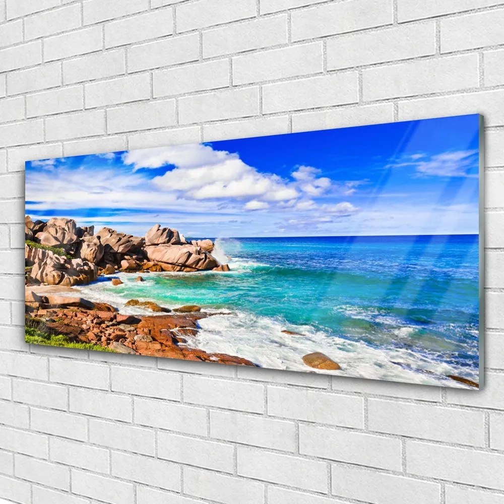 akrylový obraz Pláž Skály Moře Krajina 125x50 cm