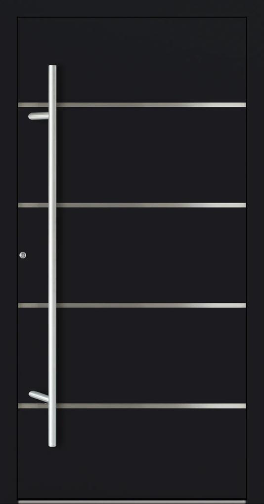 Hliníkové vchodové dveře FM Turen Premium P90 M02 černá RAL9005 Orientace dveří: Levé, otevírání dovnitř, Standardní rozměr dveří včetně rámu: 100 cm x 200 cm - vnější rozměr rámu