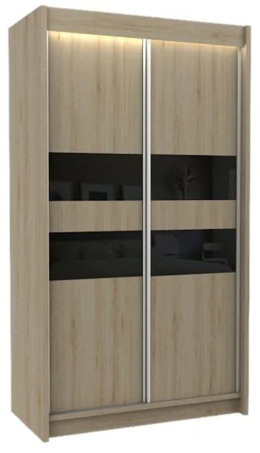 Skříň s posuvnými dveřmi FINEZJA + Tichý dojezd, sonoma/černé sklo, 120x216x61