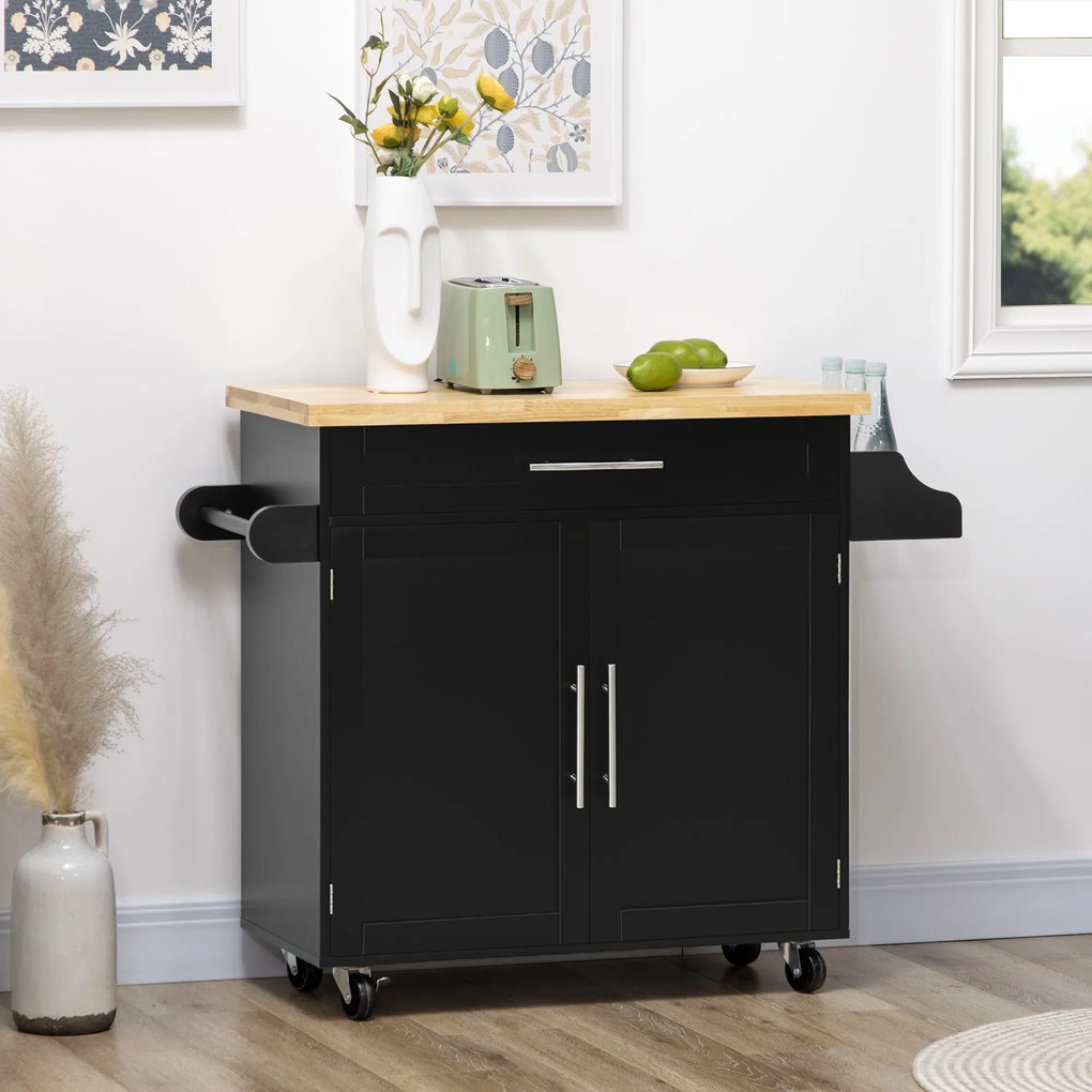 HOMCOM Kuchyňský vozík Servírovací vozík s pracovní deskou a stojanem na kořenky Držák na ručníky do obývacího pokoje a jídelny 109x40x89cm |