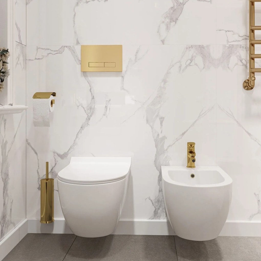 Rea Carter Rimless, závěsné WC mísa 490x370x325 mm + toaletní WC sedátko, bílá lesklá, REA-C1400