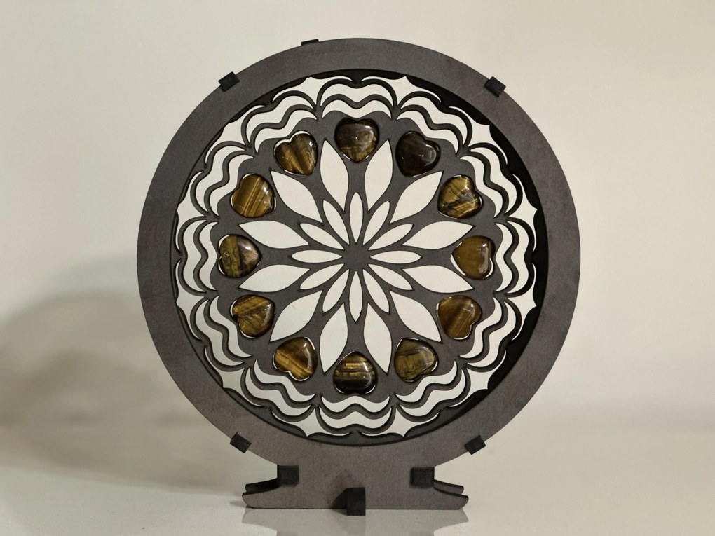 Li-Go "Srdce, mandala s tygřím okem" Stolní lampa 20x22 cm černá s patinou