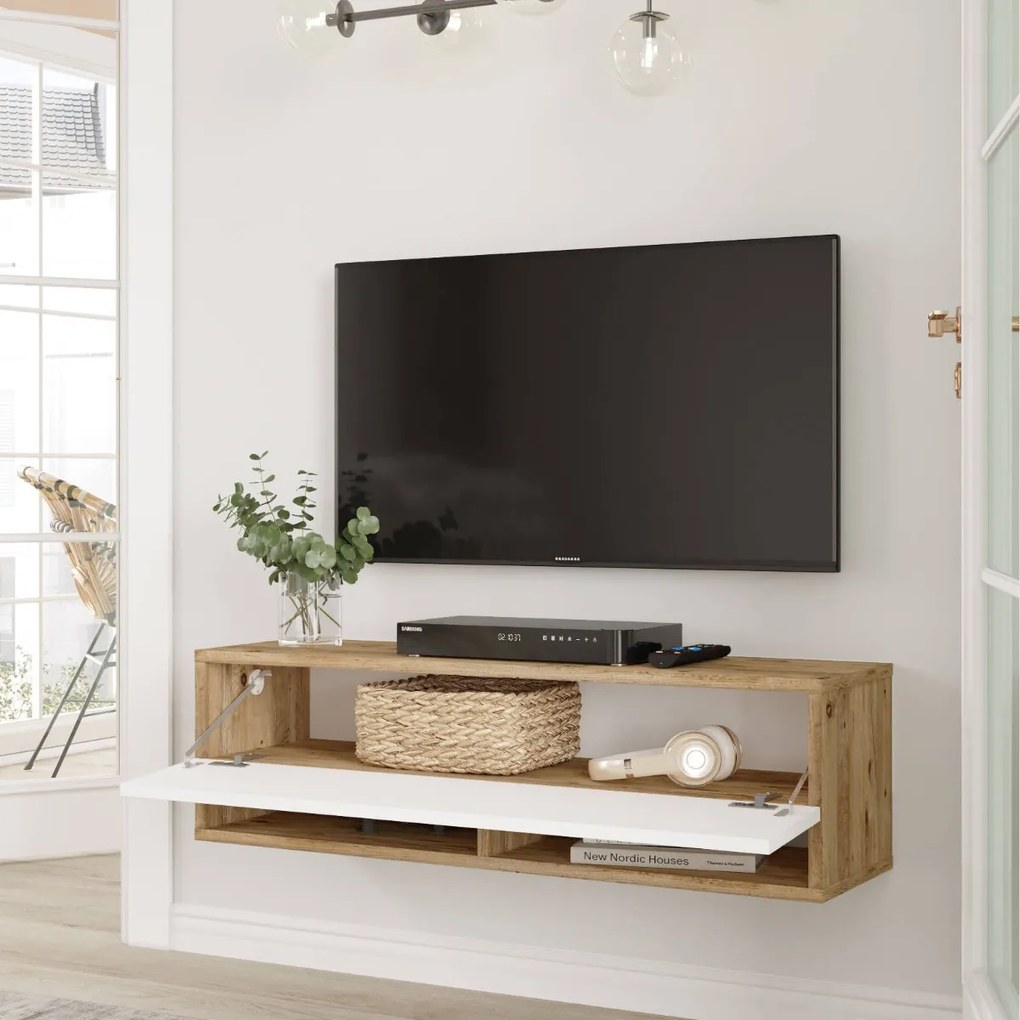 IMAVERE závěsný TV stolek, barva borovice + bílá
