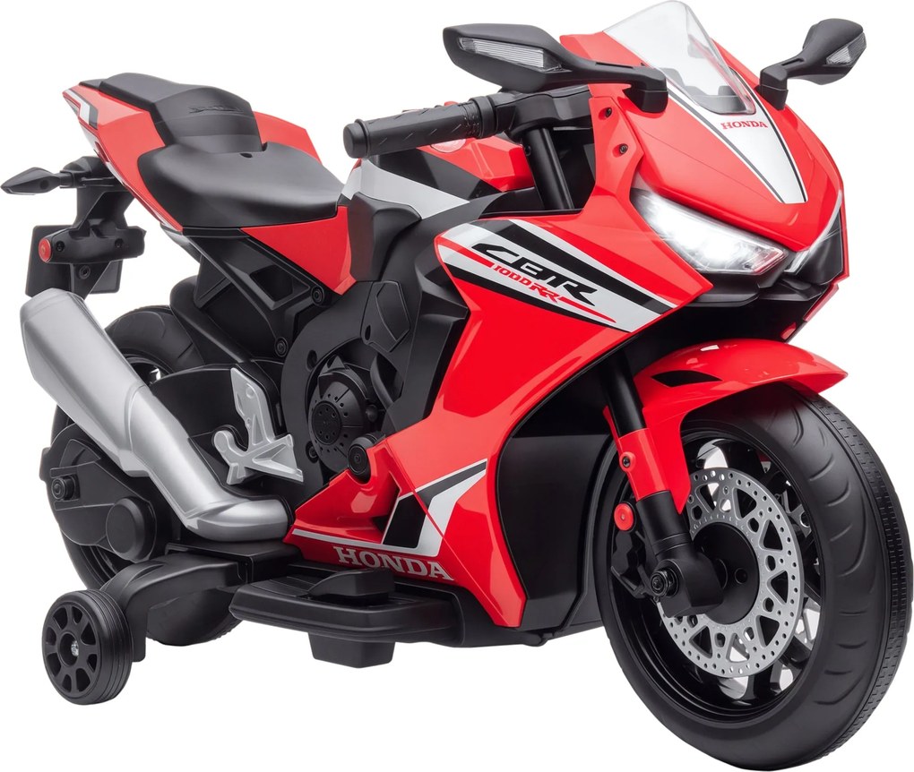 HOMCOM Elektrická motorka s licencií Honda pro děti 3-5 let, akumulátorový motocykl 6V s předním světlem, houkačkou, muzikou a odnímatelnými stabiliza