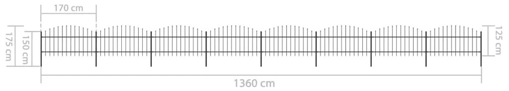 vidaXL Marketos Zahradní plot s hroty ocel (1–1,25) x 13,6 m černý