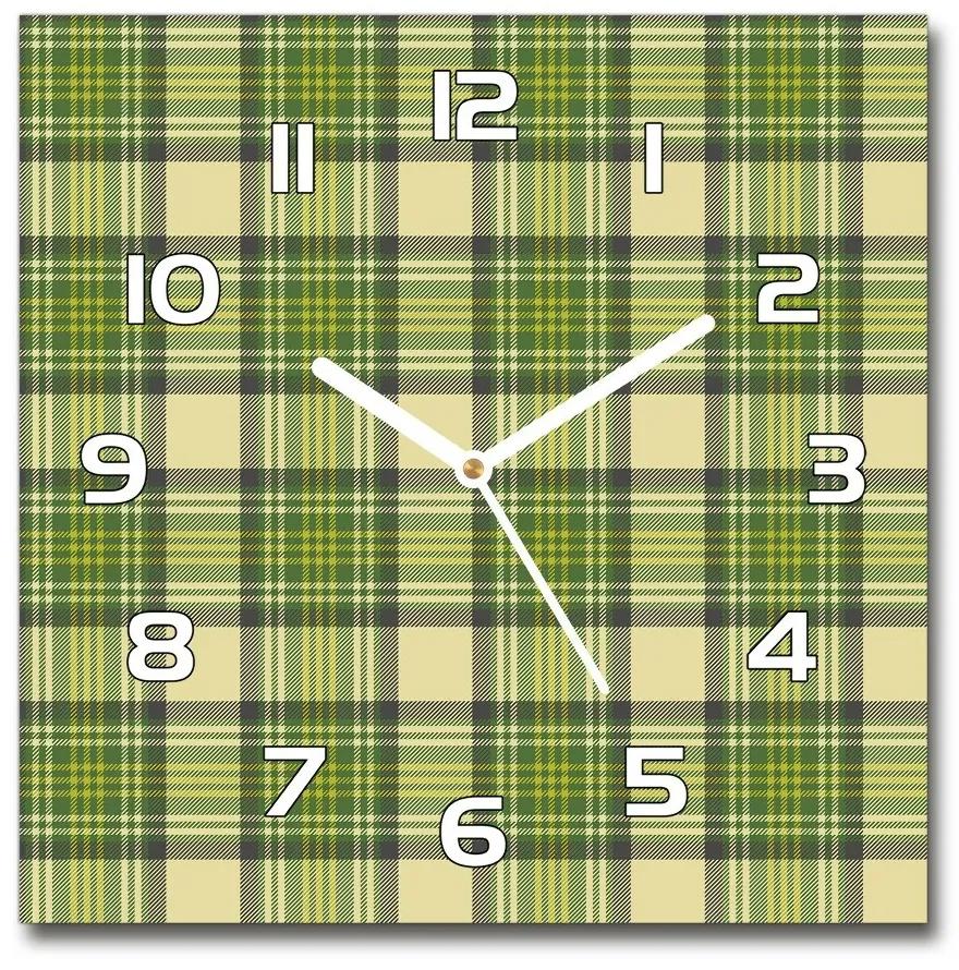 Wallmuralia Skleněné hodiny čtverec Zelená mříž 30x30 cm