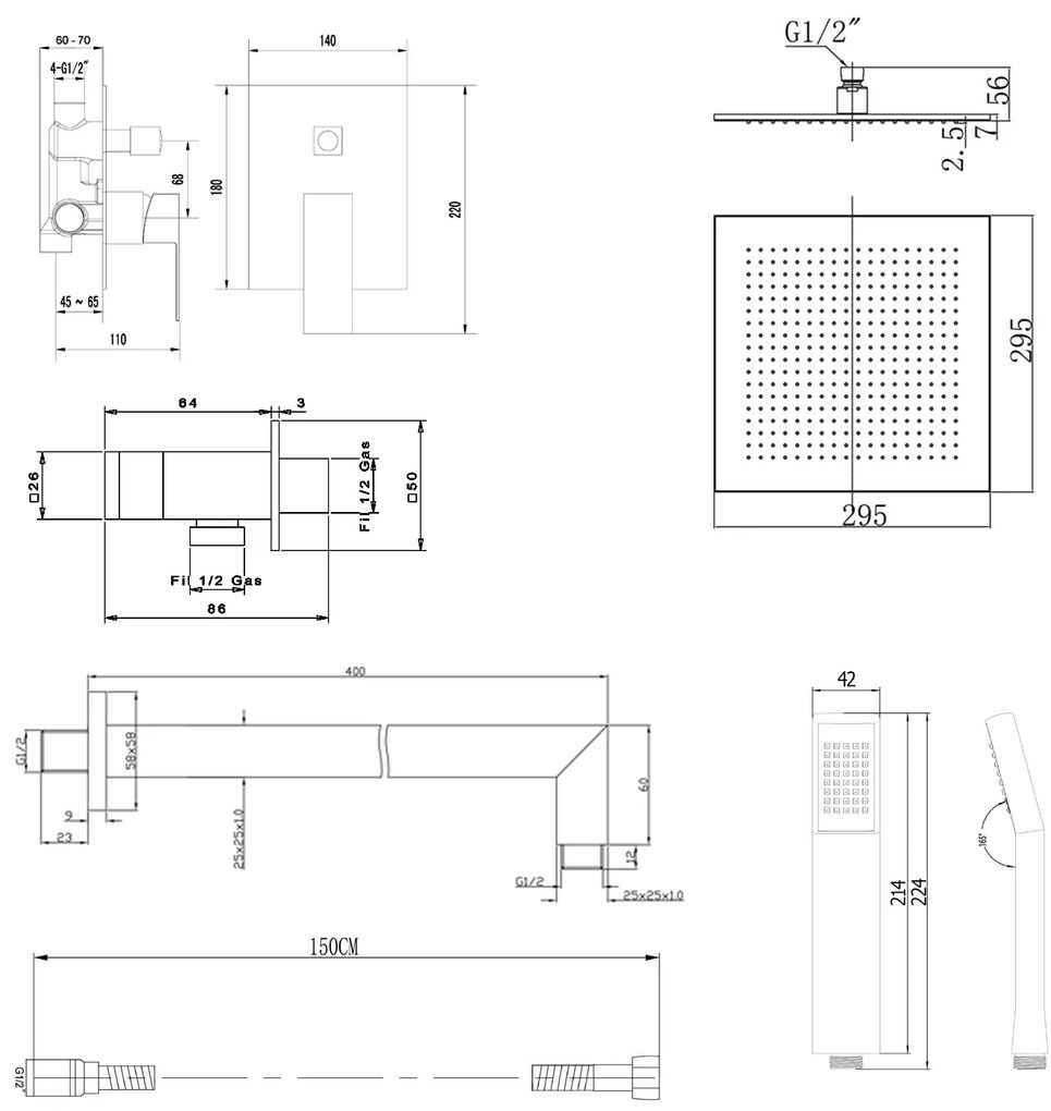 Sapho Sapho, LATUS podomítková sprchová souprava s pákovou baterií, 2 výstupy, chrom, 1102-42-01