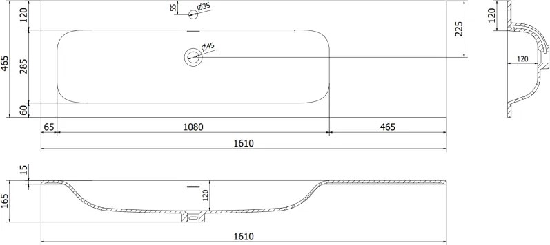 Mexen Rivel, koupelnová skříňka 160 cm s umyvadlem Vela vlevo, 2S, 1D, drážkovaná, šedá matná/bílá matná - 91A23-16047-3-BBFFF62-W23L01